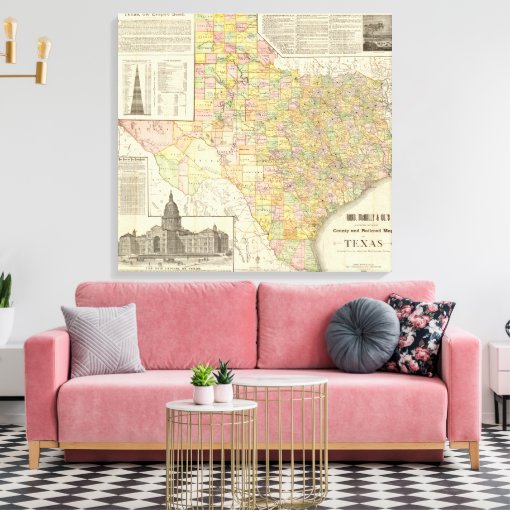 Large Scale County and Railroad Map Of Texas Canvas Print | Zazzle