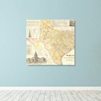 Large Scale County and Railroad Map Of Texas Canvas Print | Zazzle