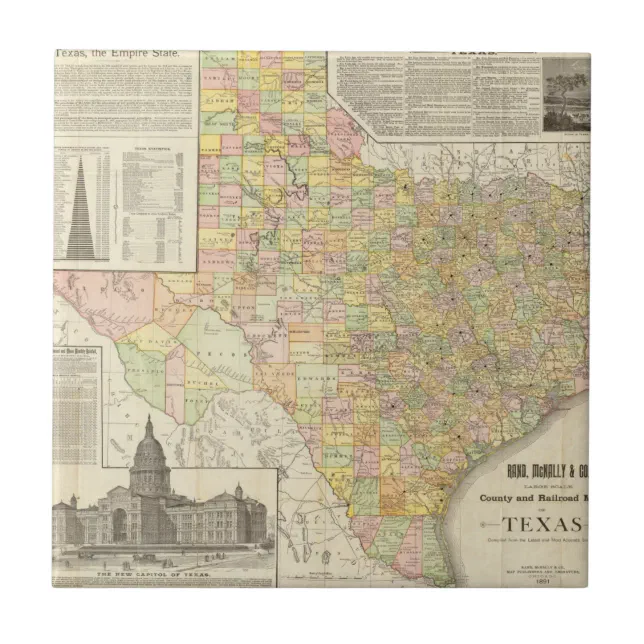 Large Scale County and Railroad Map Of Texas Tile | Zazzle