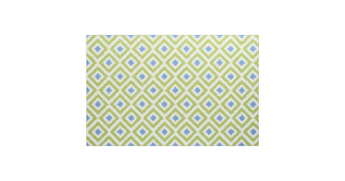 Large Scale Green and Blue Ikat Diamonds Pattern Fabric | Zazzle
