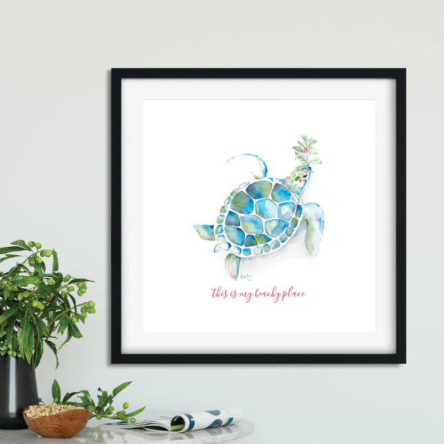 Large Sea Turtle Watercolor Art Poster | Zazzle