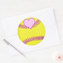 Large Softball Stickers with Pink Heart, Threads | Zazzle