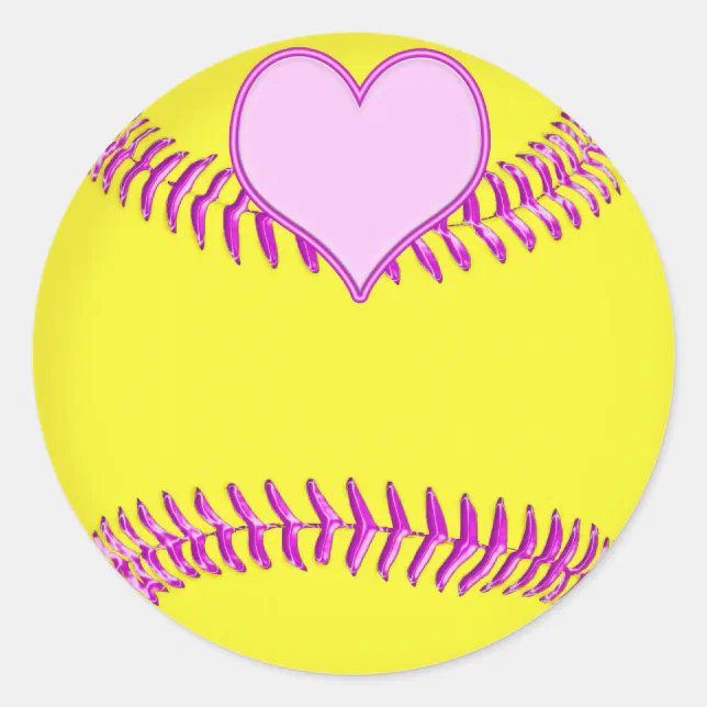 Large Softball Stickers with Pink Heart, Threads | Zazzle