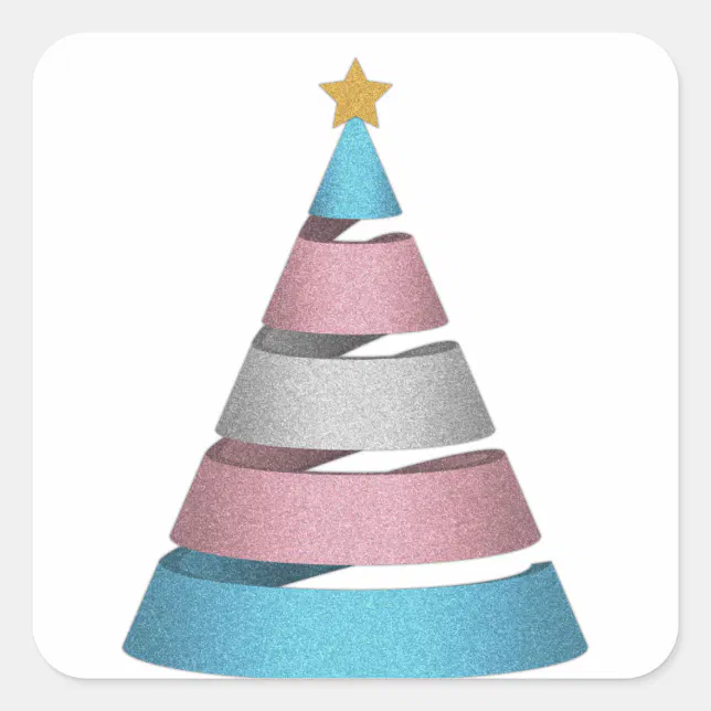 Large Spiral Transgender Pride Flag Christmas Tree Square Sticker | Zazzle
