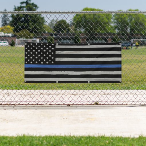 Large Tatter Distressed Thin Blue Line Flag Banner | Zazzle