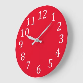 Large White Numbers Plain Red Wall Clocks | Zazzle