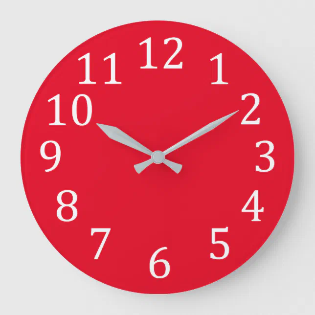 Large White Numbers Plain Red Wall Clocks | Zazzle