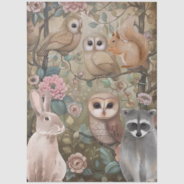 Large Woodland Forest Creatures Floral Decoupage Tissue Paper | Zazzle