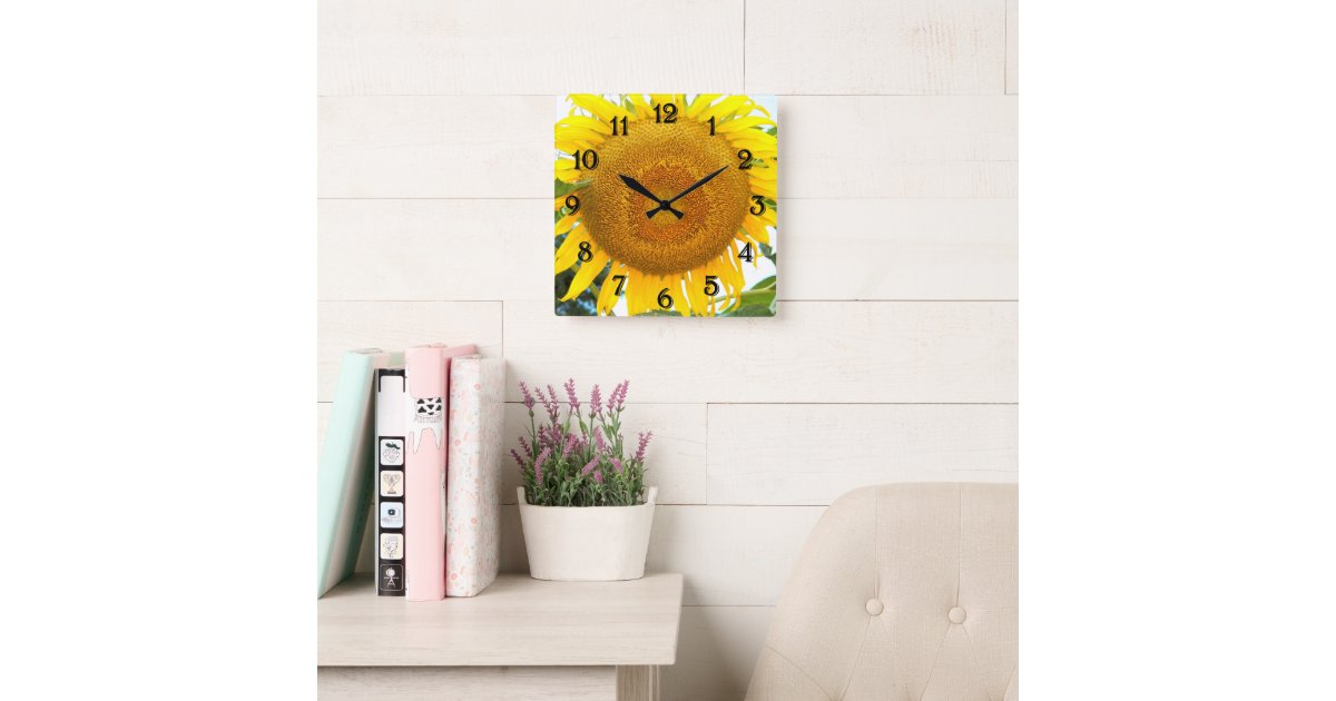 Large Yellow Sunflower Floral Square Wall Clock | Zazzle