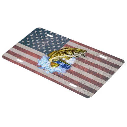 Largemouth Bass Flag License Plate | Zazzle