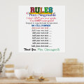 Larger Version #2 Teacher Classroom Rules Poster | Zazzle