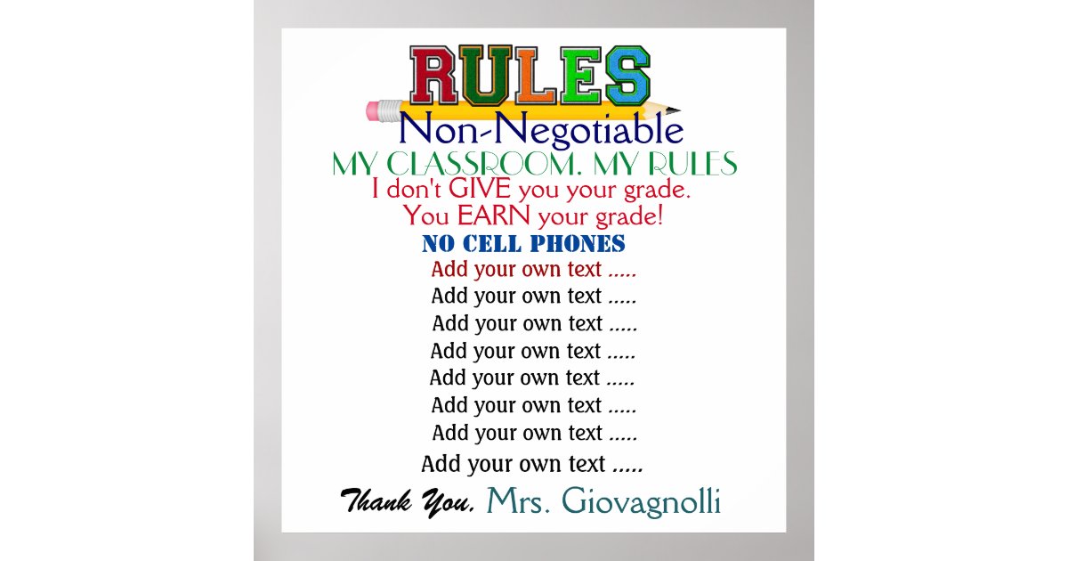 Larger Version Teacher Classroom Rules Poster | Zazzle.com