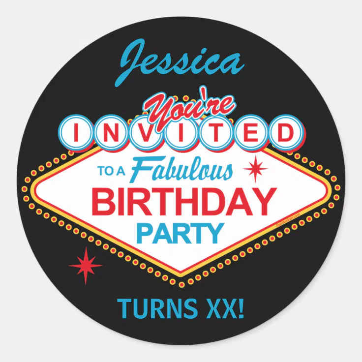 Las Vegas Birthday Party Stickers | Zazzle