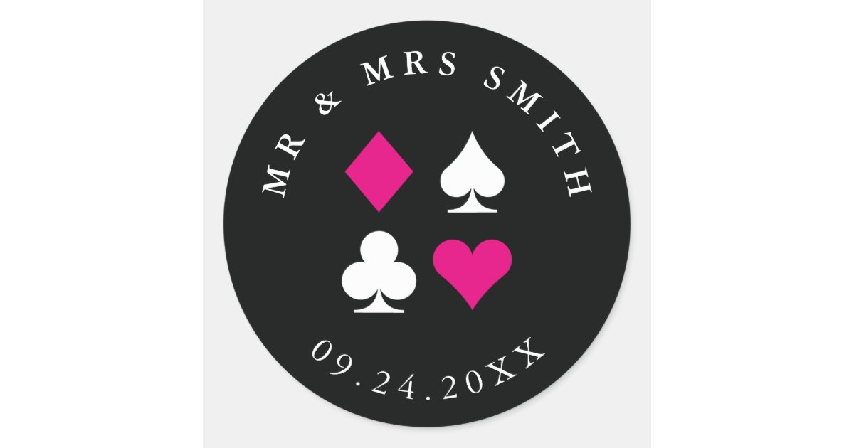 Las Vegas Card Suit Theme Custom COLOR and TEXT Classic Round Sticker ...