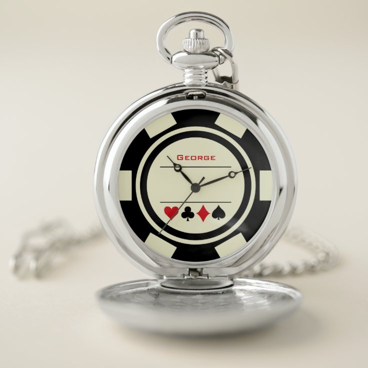 Las Vegas Casino Poker Chip Black Ivory Pocket Watch | Zazzle