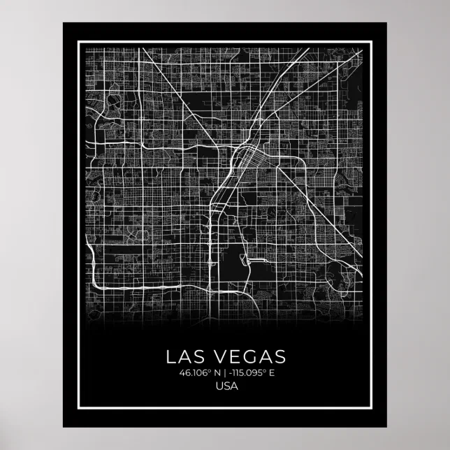 Las Vegas City Map - Las Vegas Black Map Poster | Zazzle