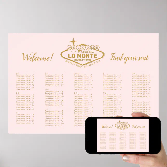 Las Vegas Marquee Custom Text Pink Gold Welcome Poster | Zazzle