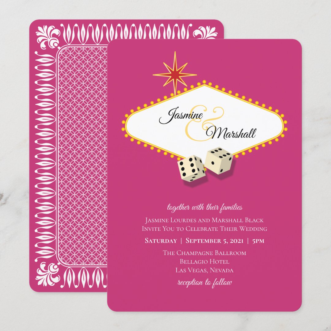 Las Vegas Marquee Wedding in Magenta 2 Invitation | Zazzle