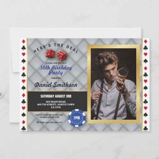 Las Vegas Photo Casino Dice Party Birthday Invitation | Zazzle