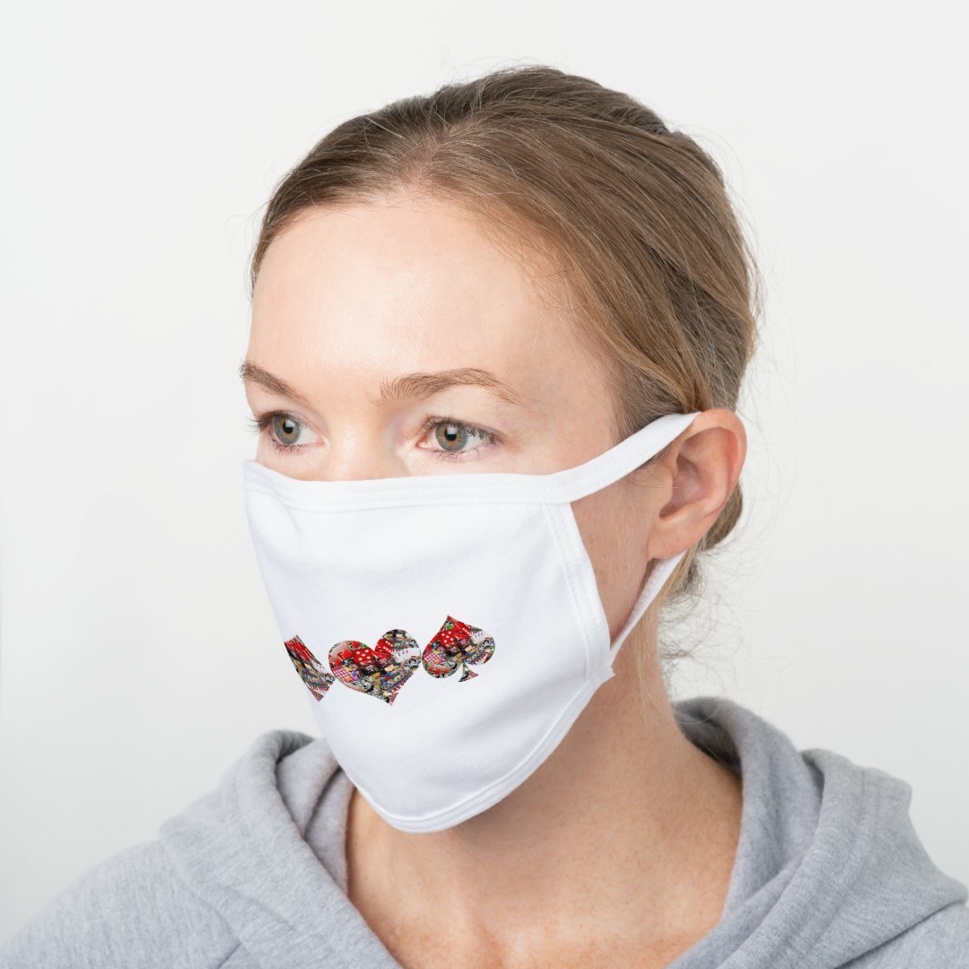 Las Vegas Playing Card Shapes White Cotton Face Mask | Zazzle
