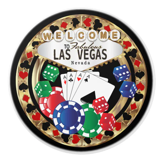 Las Vegas Poker Design - Gold Ceramic Knob | Zazzle