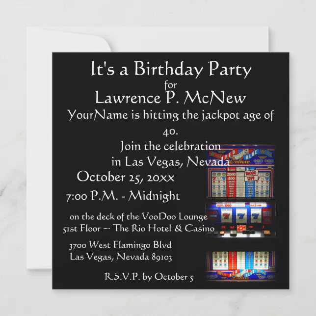 Las Vegas Slot Machine Birthday Party Invitation | Zazzle