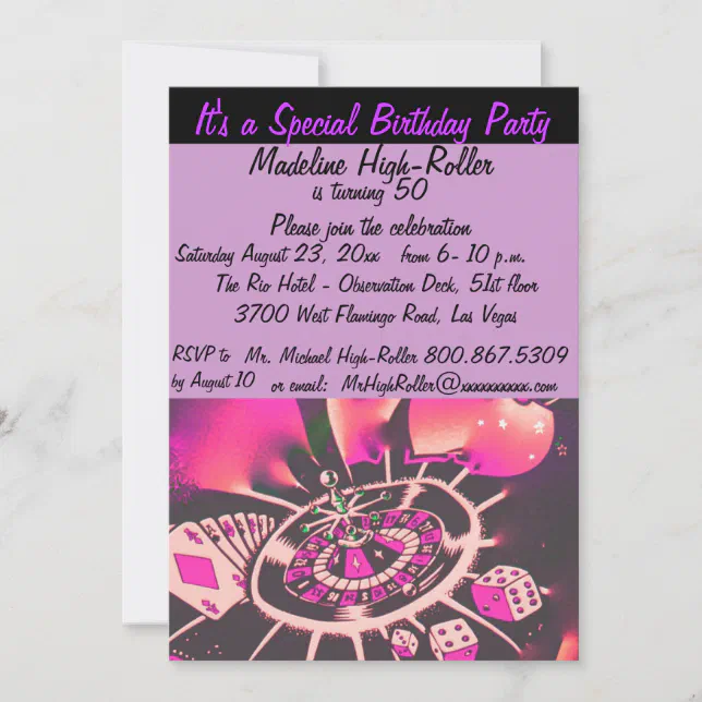 Las Vegas Theme Birthday Party Invitation | Zazzle
