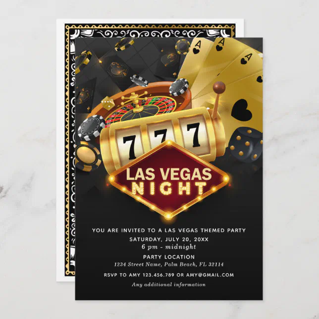 Las Vegas Themed Party Black Gold Invitation | Zazzle