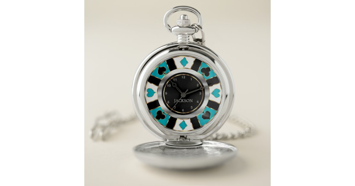 Las Vegas Turquoise Poker Chip Design Pocket Watch | Zazzle