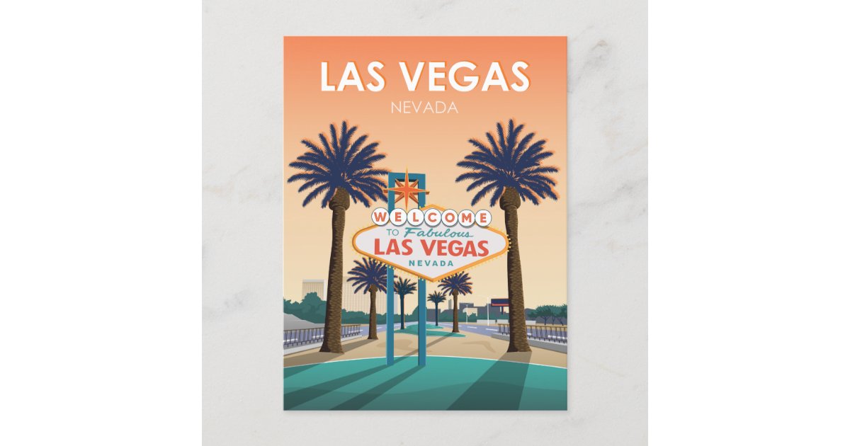 Las Vegas Welcome Sign at Sunset Vintage Travel Postcard | Zazzle