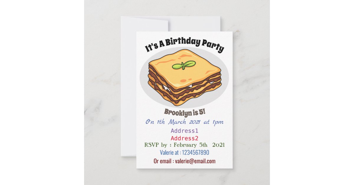 Lasagna cartoon illustration invitation | Zazzle