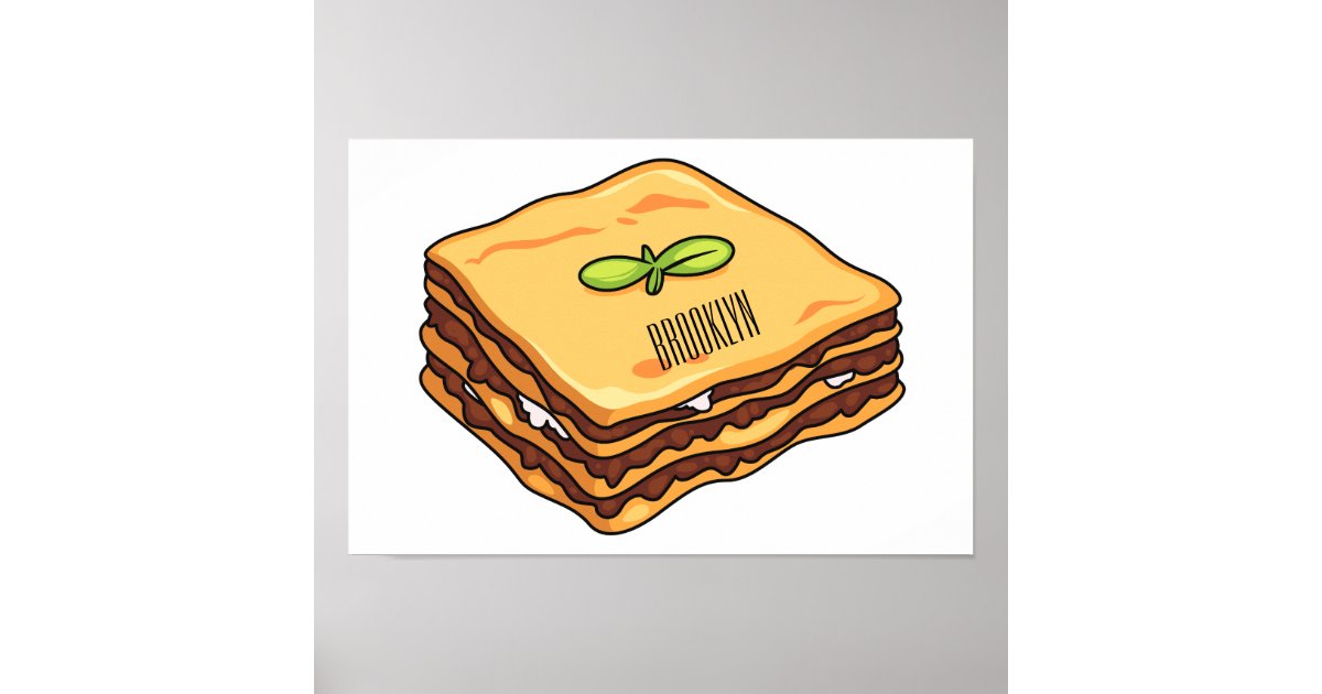 Lasagna cartoon illustration poster | Zazzle