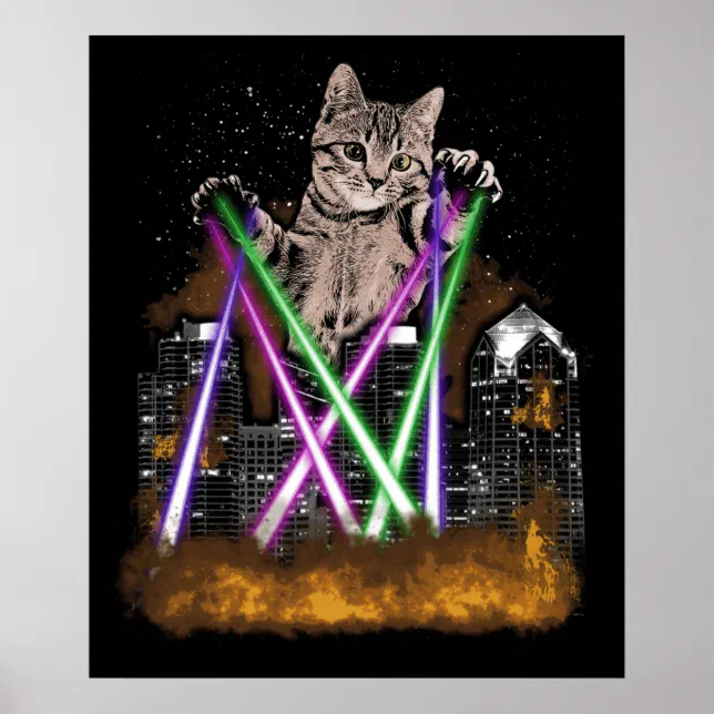 Laser Cat Destroys City With Paws Cute Adorable K Poster | Zazzle