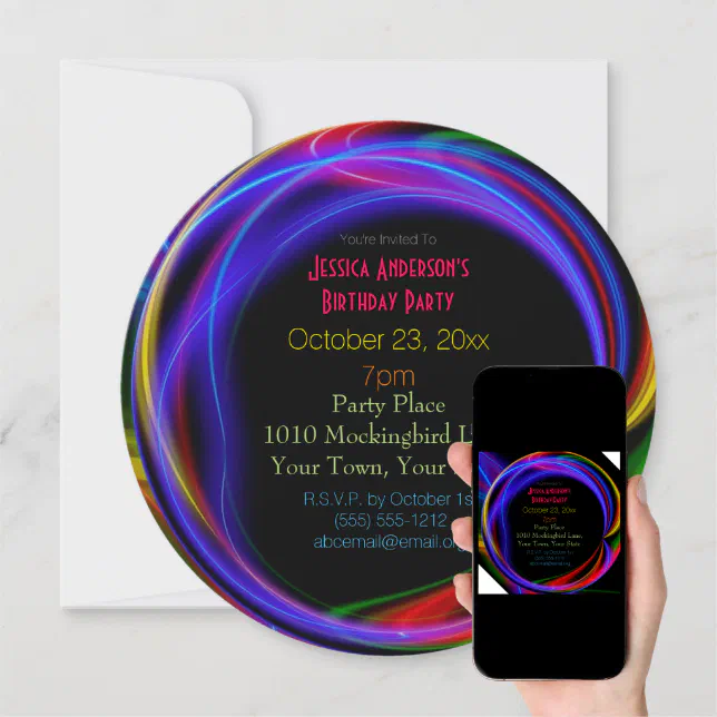 Laser Neon Lights Birthday Invitation | Zazzle