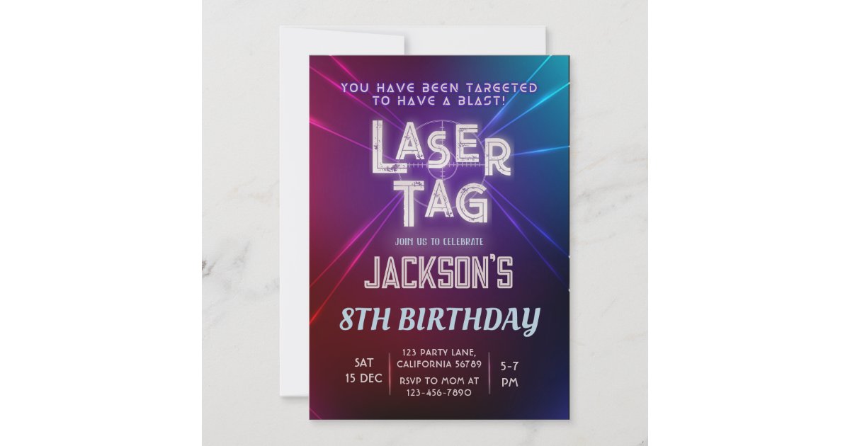 Laser Tag Birthday Invitation Neon Laser Invite | Zazzle