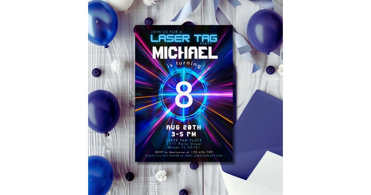 Laser Tag Blue Boy Birthday Party Invitation | Zazzle