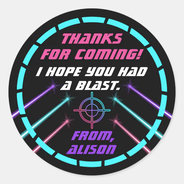 Laser Tag Girls Neon Birthday Party Favor Stickers | Zazzle