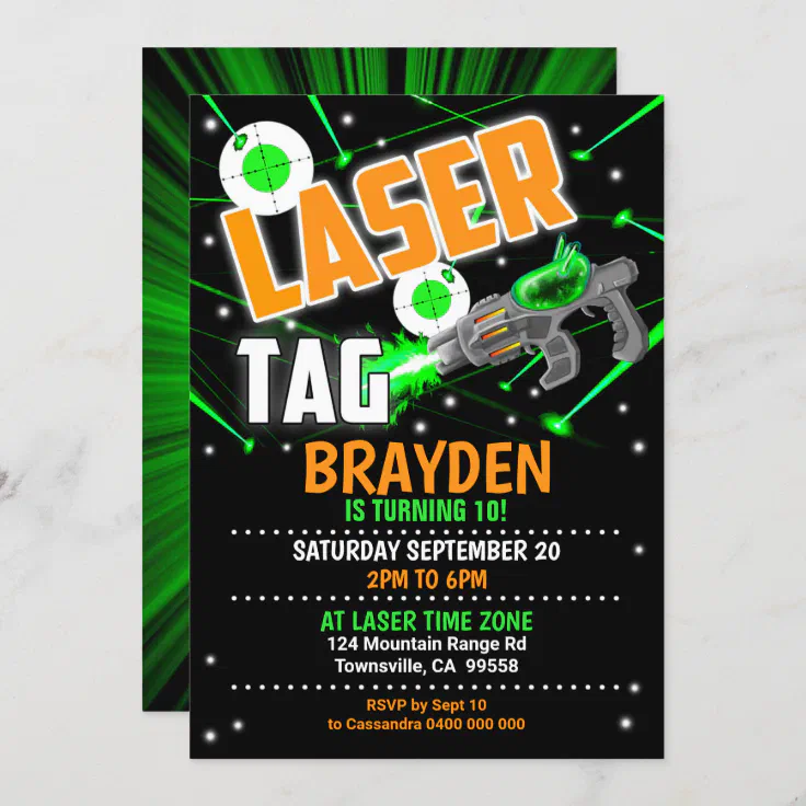 Laser Tag Invitation Green Laser Tag Party Invite | Zazzle