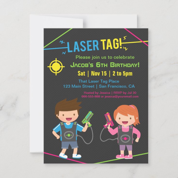 Laser Tag Kids Birthday Party Invitations | Zazzle