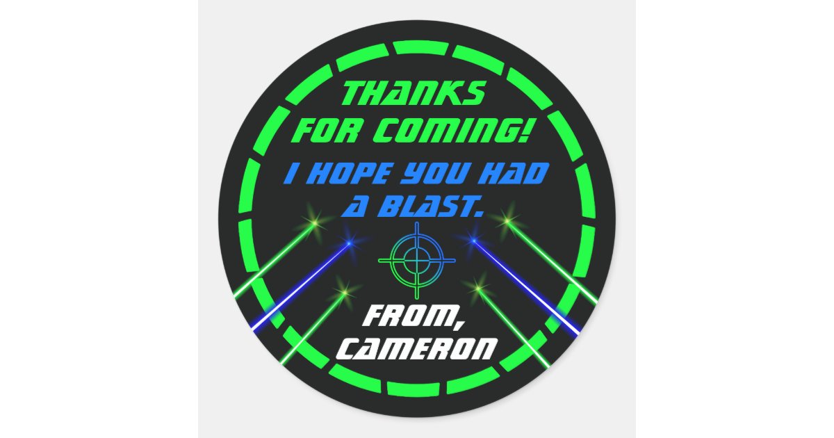Laser Tag Neon Birthday Party Thank you Stickers | Zazzle