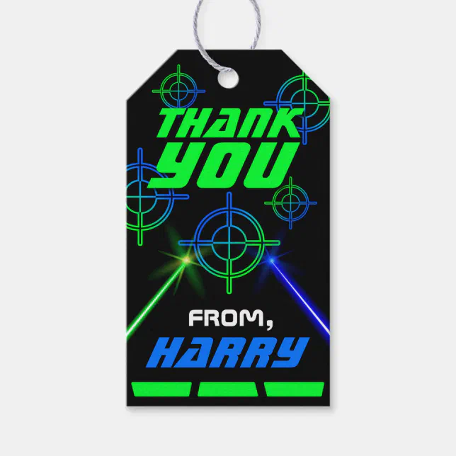 Laser Tag Neon Green and Blue Beams Favor Tags | Zazzle