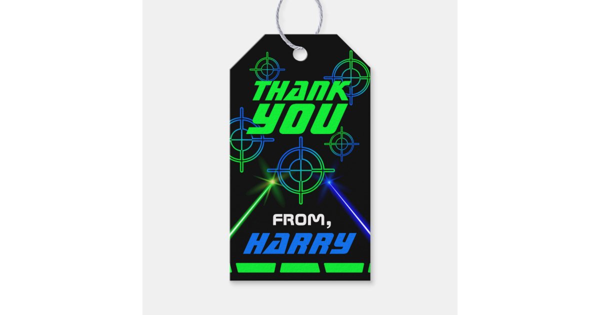 Laser Tag Neon Green and Blue Beams Favor Tags | Zazzle