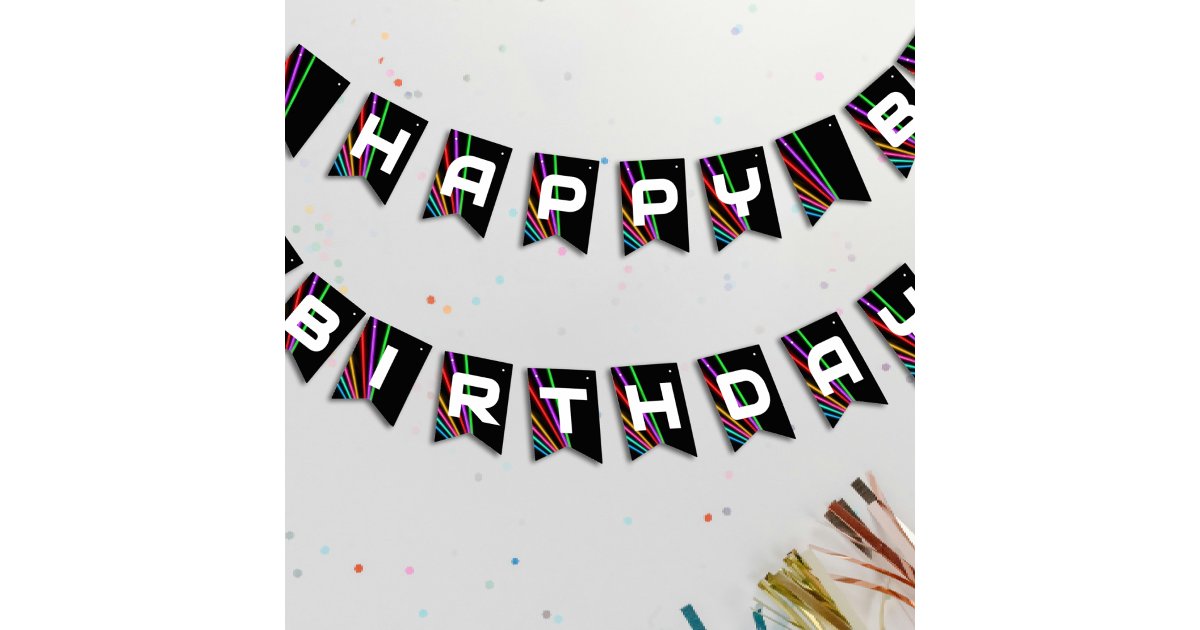 Laser Tag Neon Light Birthday Party Bunting Flags | Zazzle