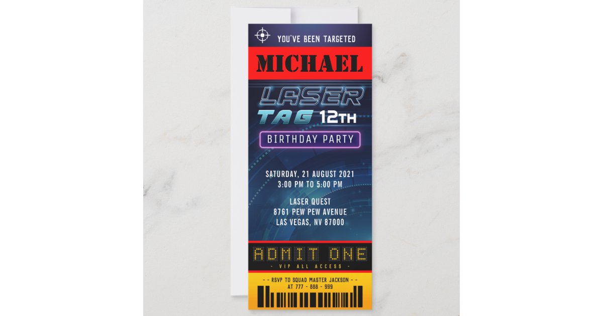 Laser Tag Ticket Pass Birthday Party Invitation | Zazzle