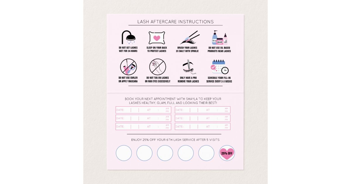 Lash Aftercare Instructions & Appointment Reminder Business Card | Zazzle