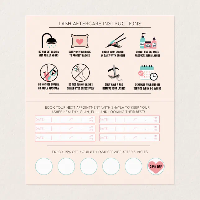 Lash Aftercare Instructions & Appointment Reminder Business Card | Zazzle