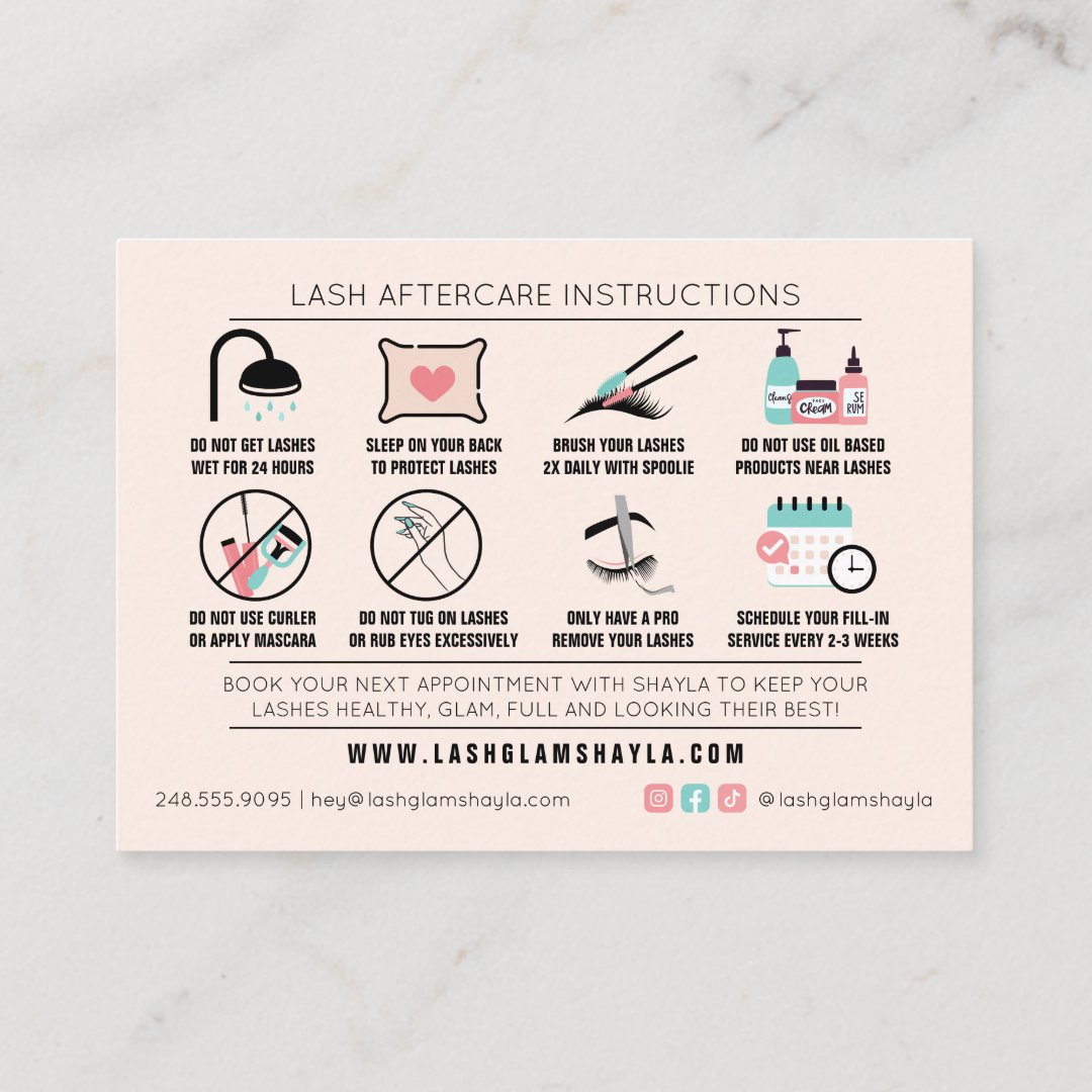 Lash Aftercare Instructions Extensions Care Cards | Zazzle