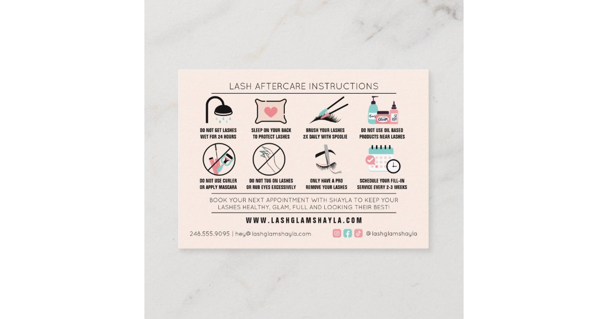 Lash Aftercare Instructions Extensions Care Cards | Zazzle