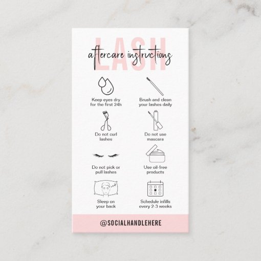 Lash Aftercare Instructions Feminine Pink Modern Business Card | Zazzle
