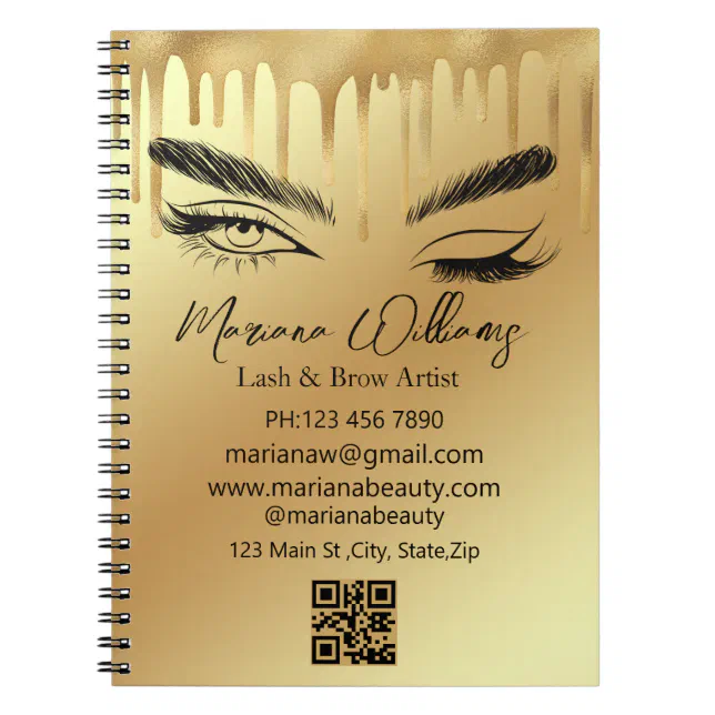 lash and brow artist qr code gold dripping luxury notebook | Zazzle